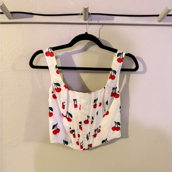 Tops | White Cherry Print Corset Top | Poshmark